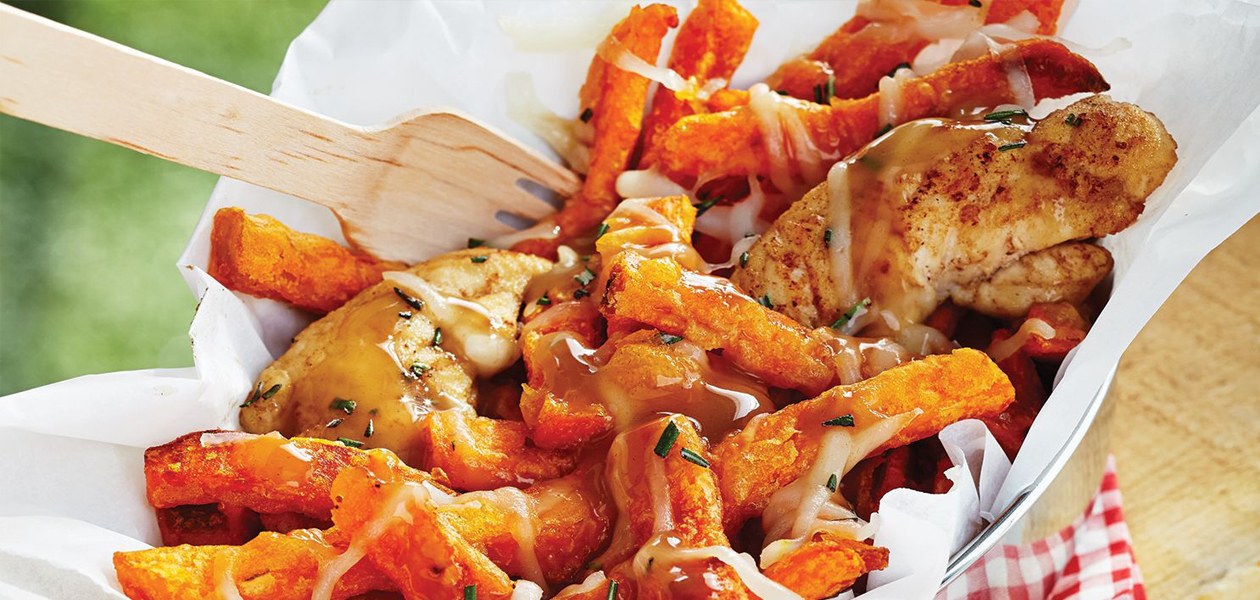 Chicken & Goat Cheese Sweet Potato Poutine – West IGA